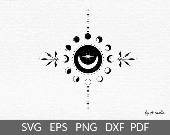 Crescent Moon Svg Bundle-moon Phases Svg-floral Moon Branch Svg-files ...