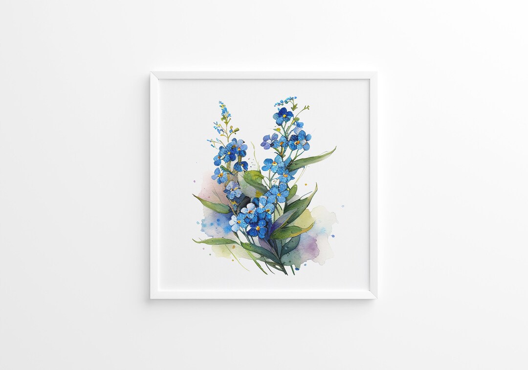 Forget Me Not Flower Bouquet-square Floral Watercolor Art Poster ...