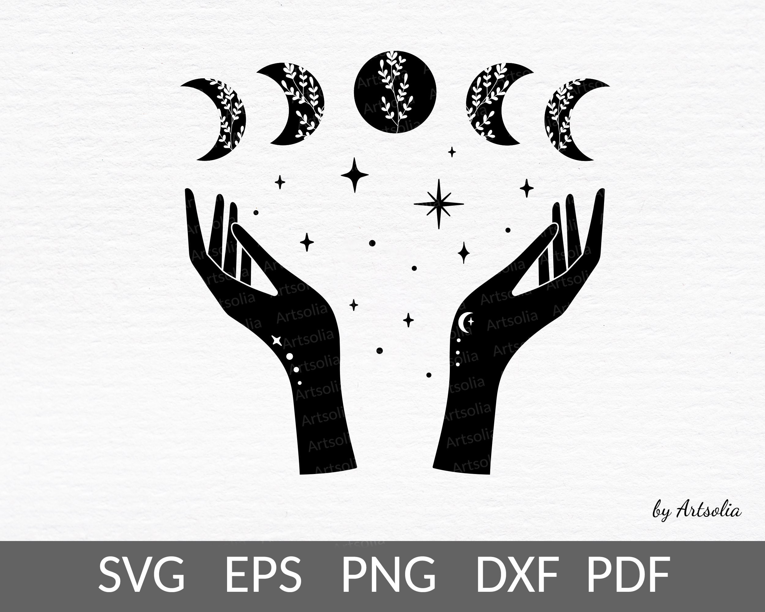 Witch Hands Svg-floral Moon Phases Svg-mystical Magical Woman-astrology ...