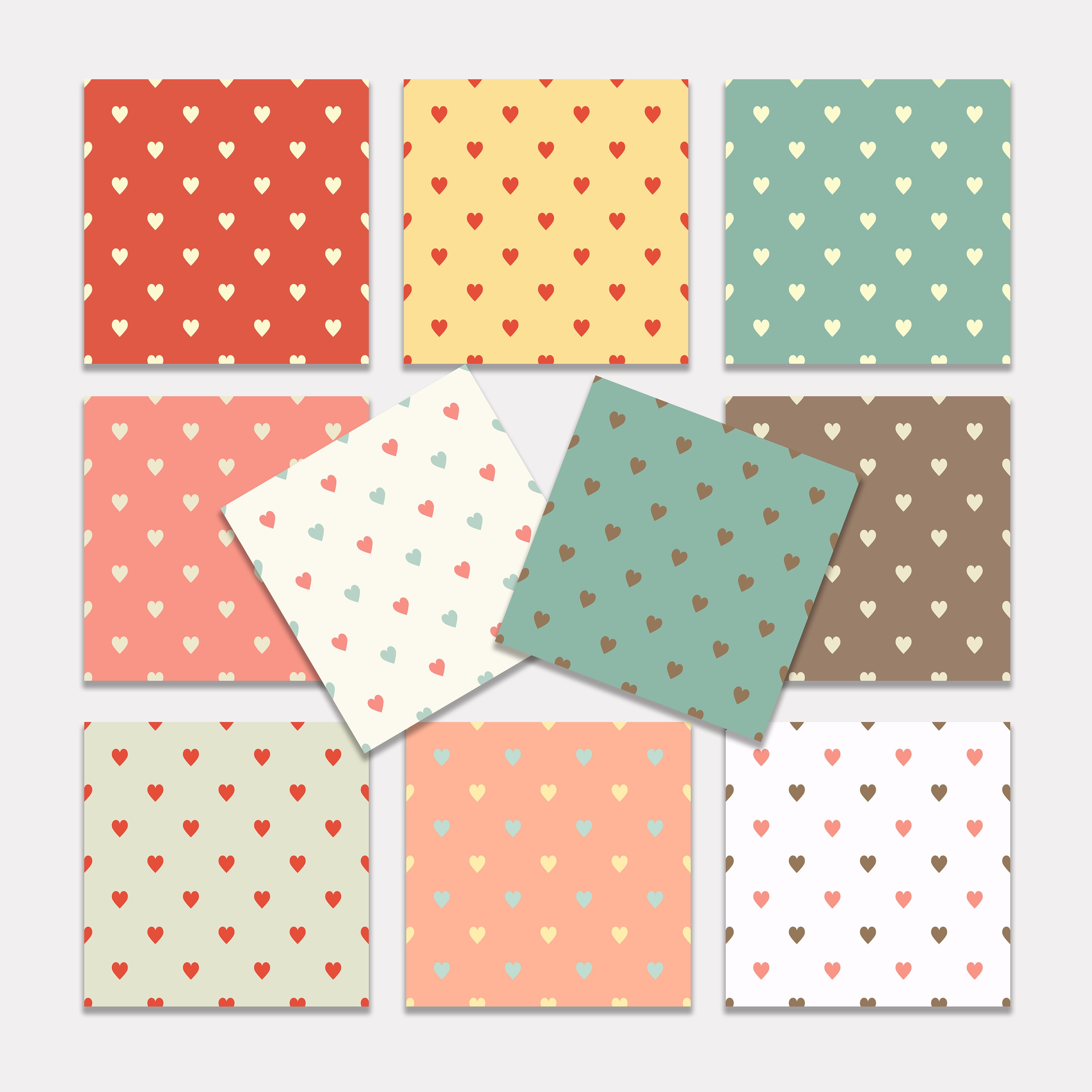 Seamless Hearts Pattern Digital Paper, Vintage Heart Pattern, Pastel ...