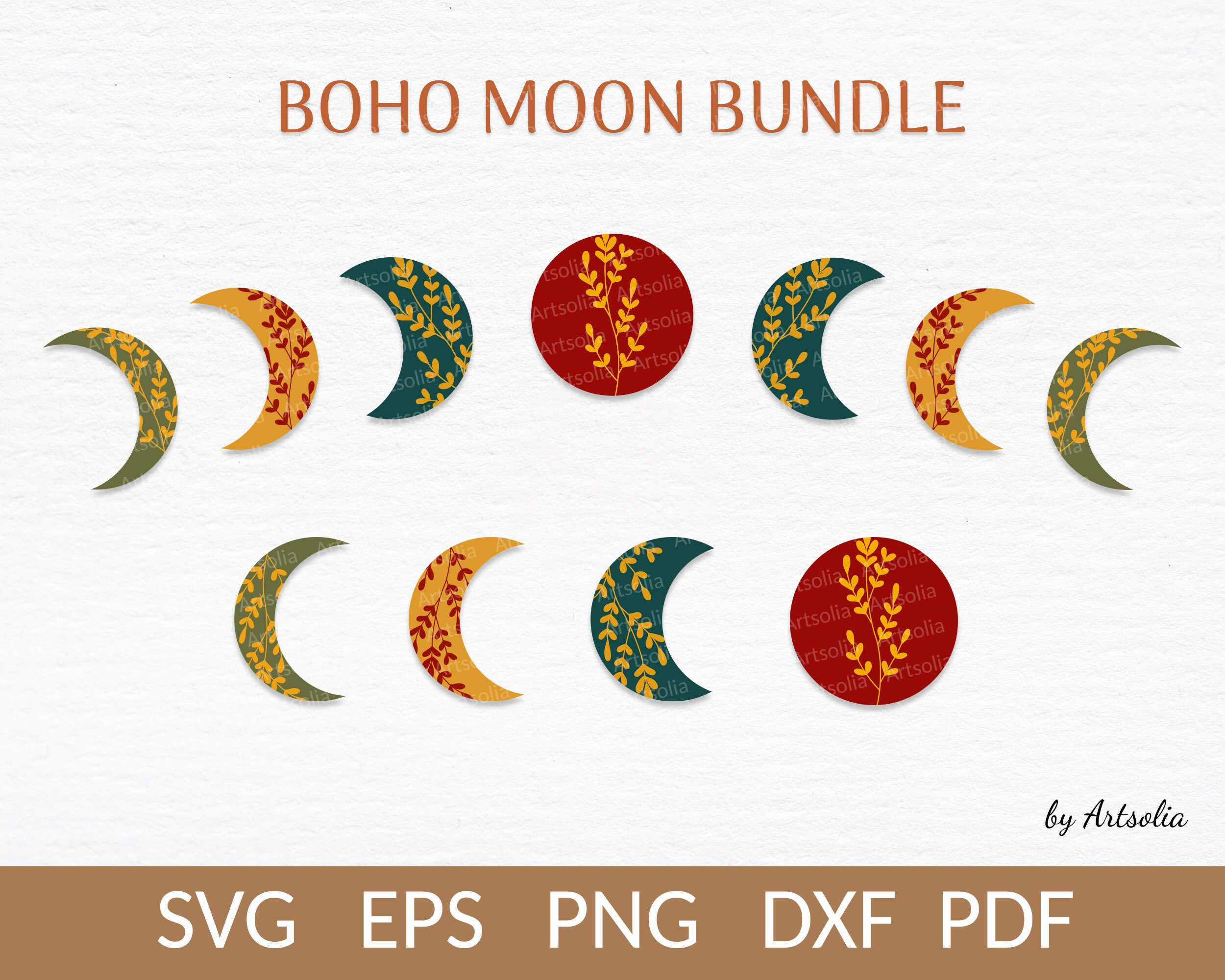 Boho moon phases svg-Crescent floral moon PNG sublimate-Summer | Etsy