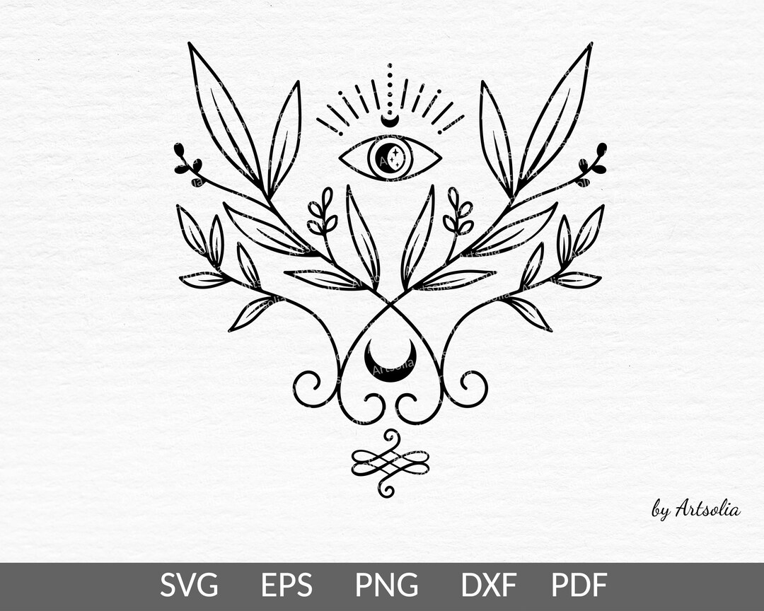 Evil Eye Svg-pagan Svg With Floral Ornament Unalome-wicca Crescent Moon ...