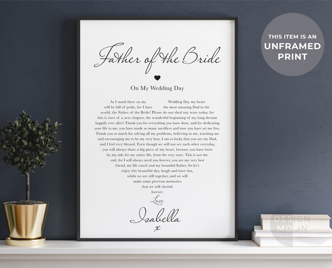 Father of the Bride Poem | Wedding Gift From Daughter – Personalised ...