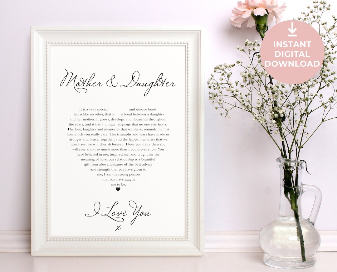 Mother Daughter Poem Print: Sentimental Mum Gift (instant Digital ...