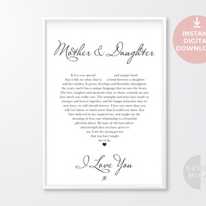 Mother Daughter Poem Print: Sentimental Mum Gift (instant Digital ...