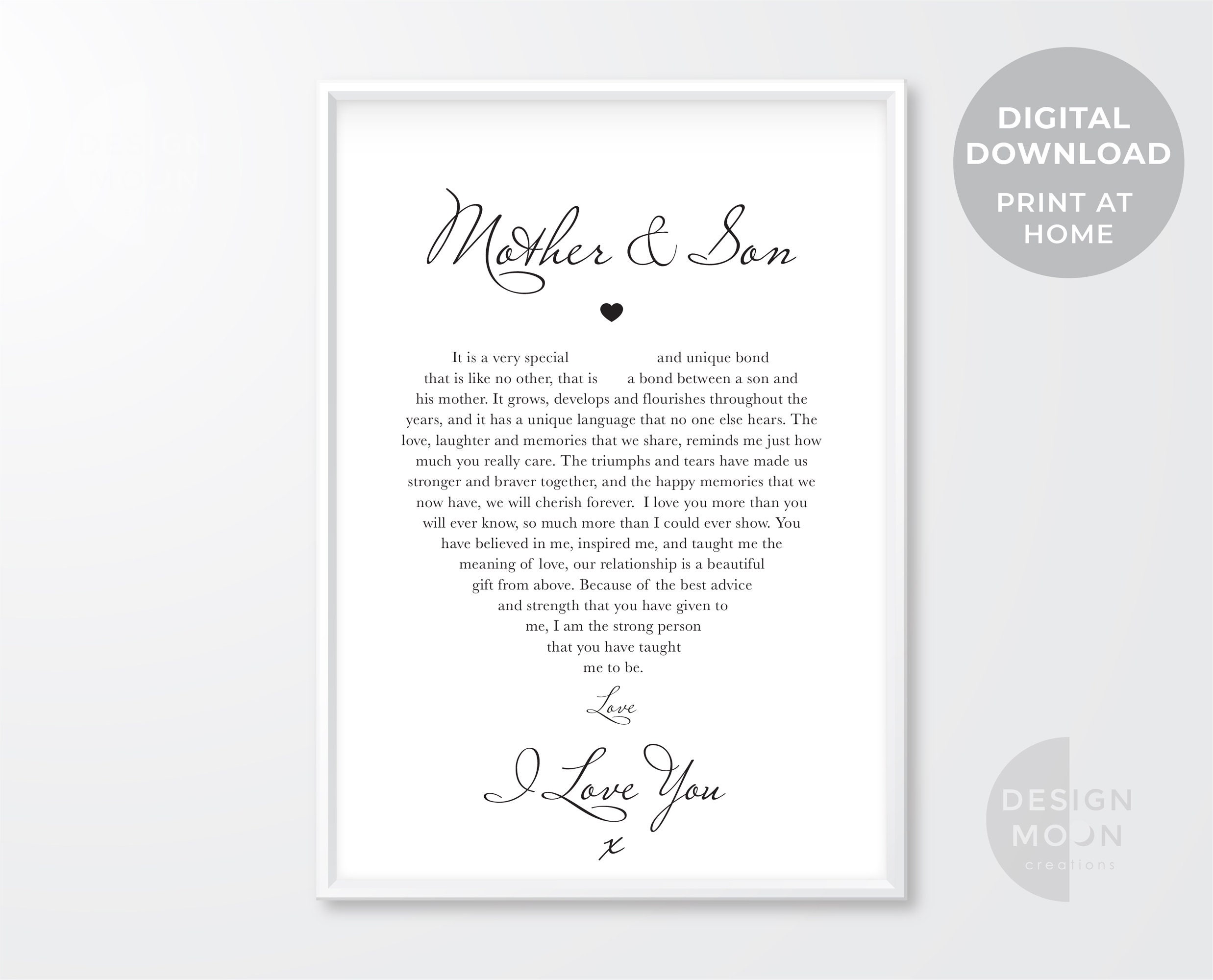 Personalised Mother and Son Poem Print: Heartwarming Mum Gift (digital ...
