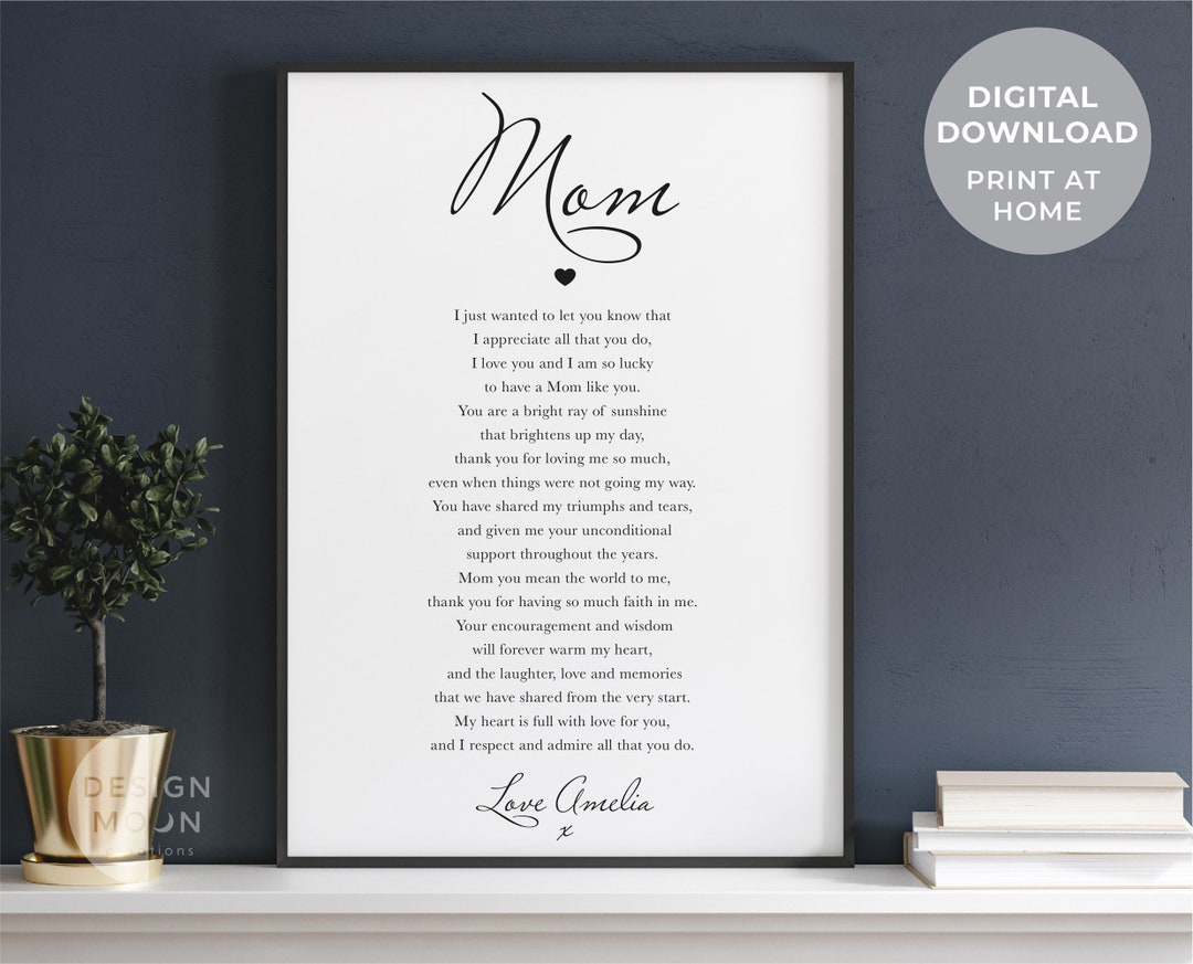 Mom Poem Printable Mothers Day Gift for Mom From Daughter Sentimental ...
