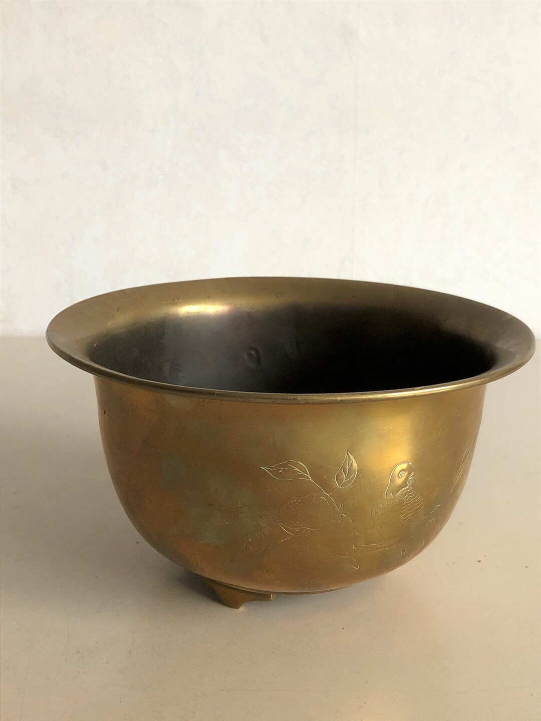 Beautifully Engraved Bowl - Décor of Fruit and Pigeon - Brass - Etsy