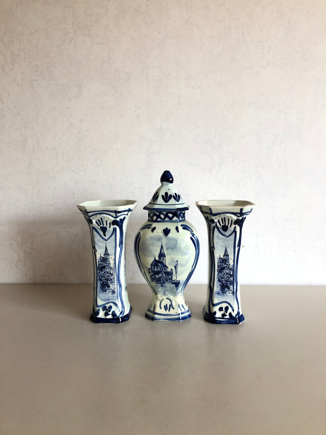 Delft Blue Pottery - Hand-painted - Décor of Landscape, Church and ...