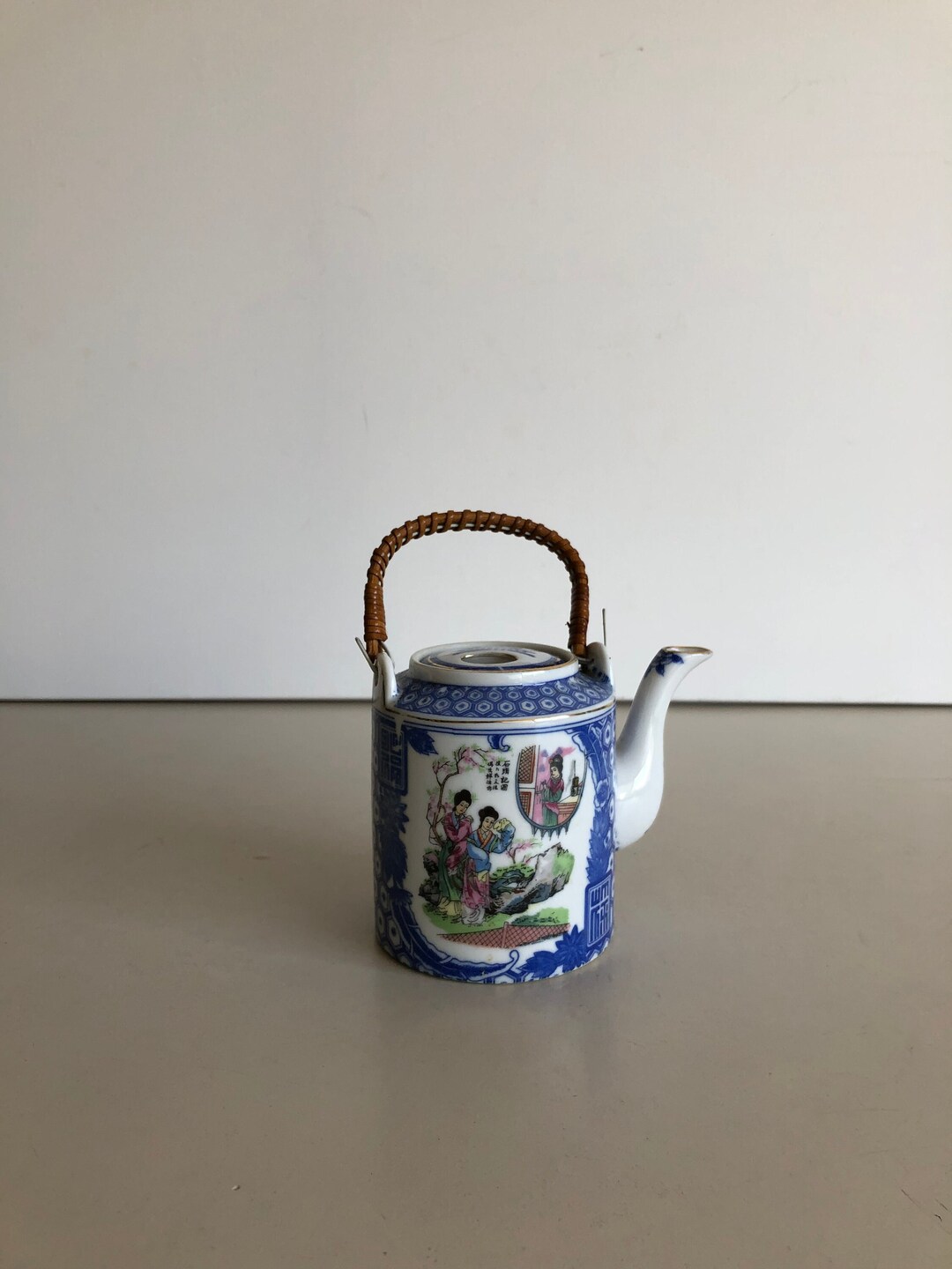 Teapot With Wicker Handle - Porcelain - China - Etsy