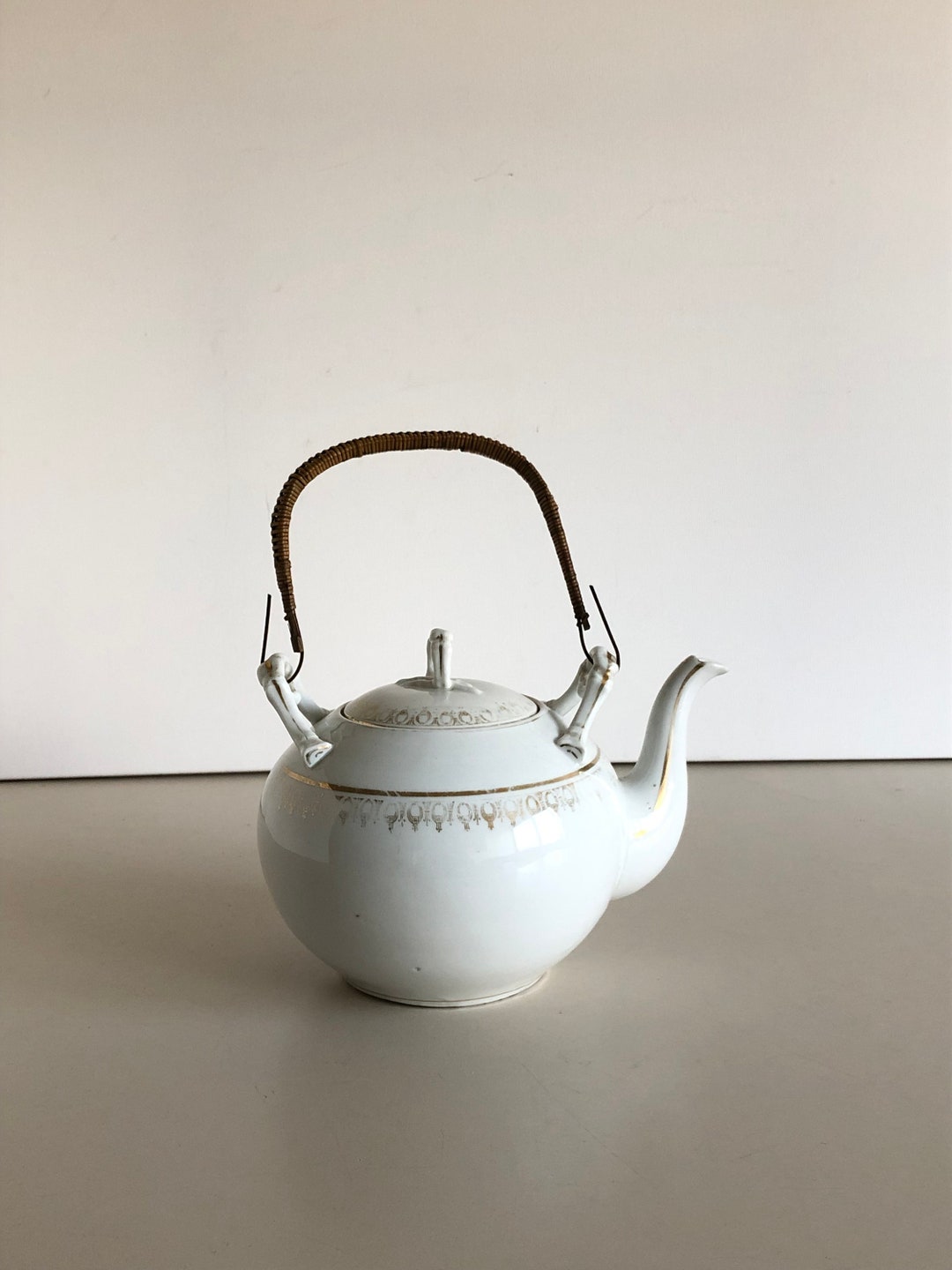 Chocolate Kettle / Teapot - Antique - Porcelain - With Wicker Handle ...
