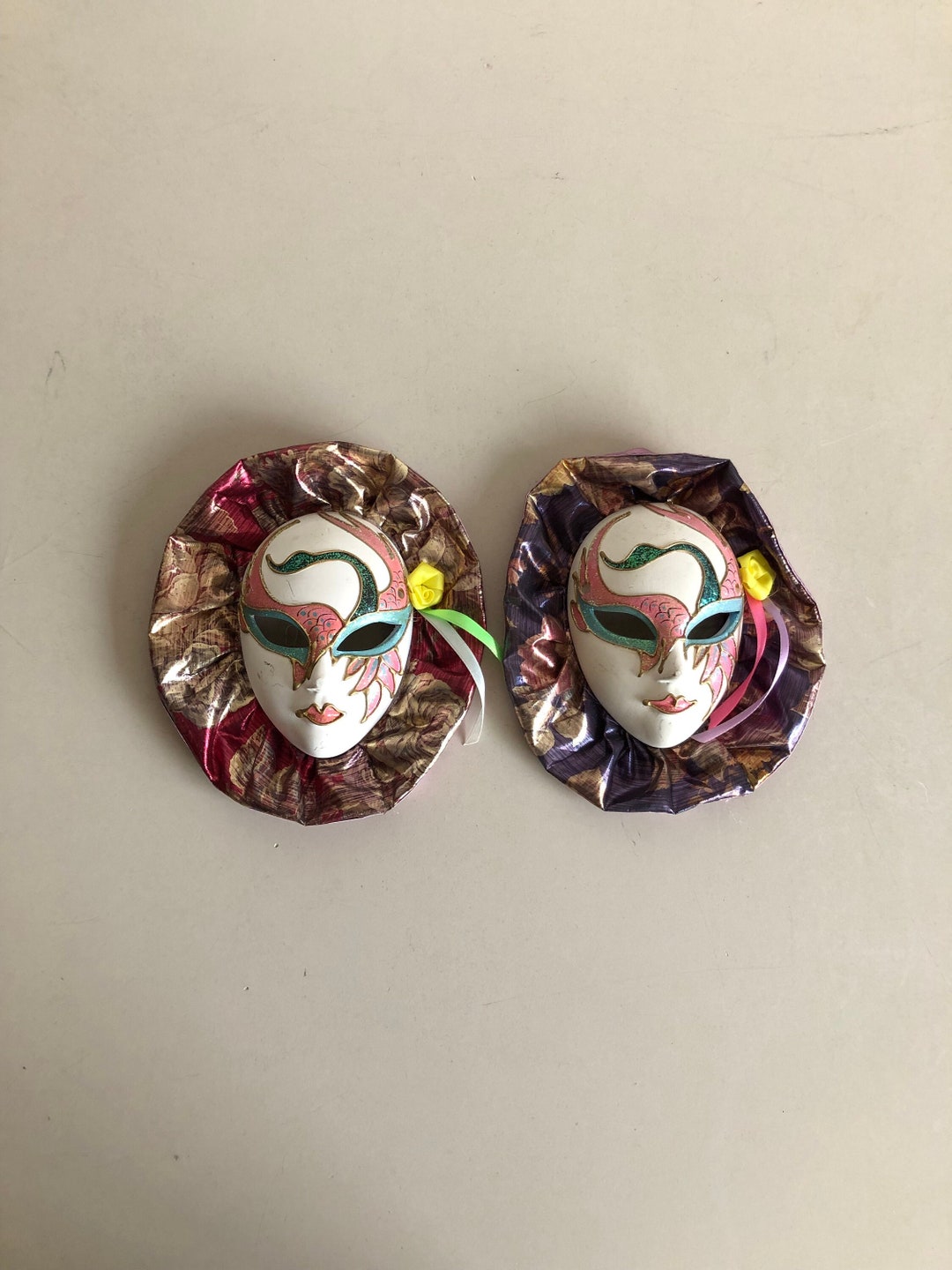 2 Masks / Venetian Mask - Colorful - Porcelain With Fabric - Decorative ...
