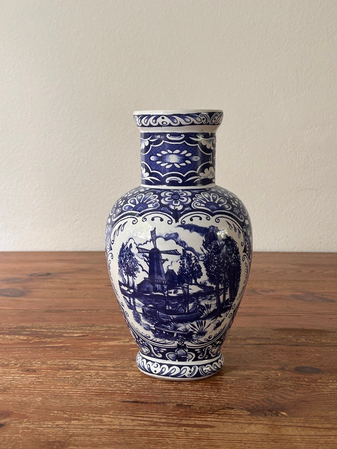 Vase / Flower Vase Delft Blue Pottery Dutch Decor With Windmills - Etsy