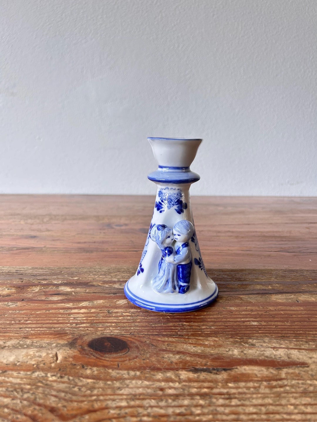 Candlestick - Porcelain - Boy and Girl in Love - Delft Blue - Hand ...