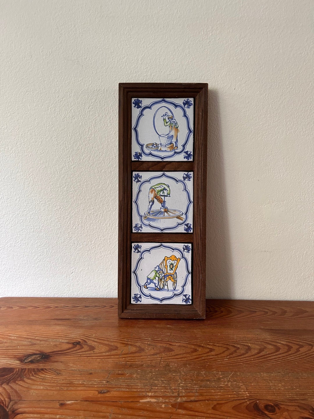 Tile Tableau - Delft Blue Earthenware - 3 Tiles With Old Crafts - Hand ...