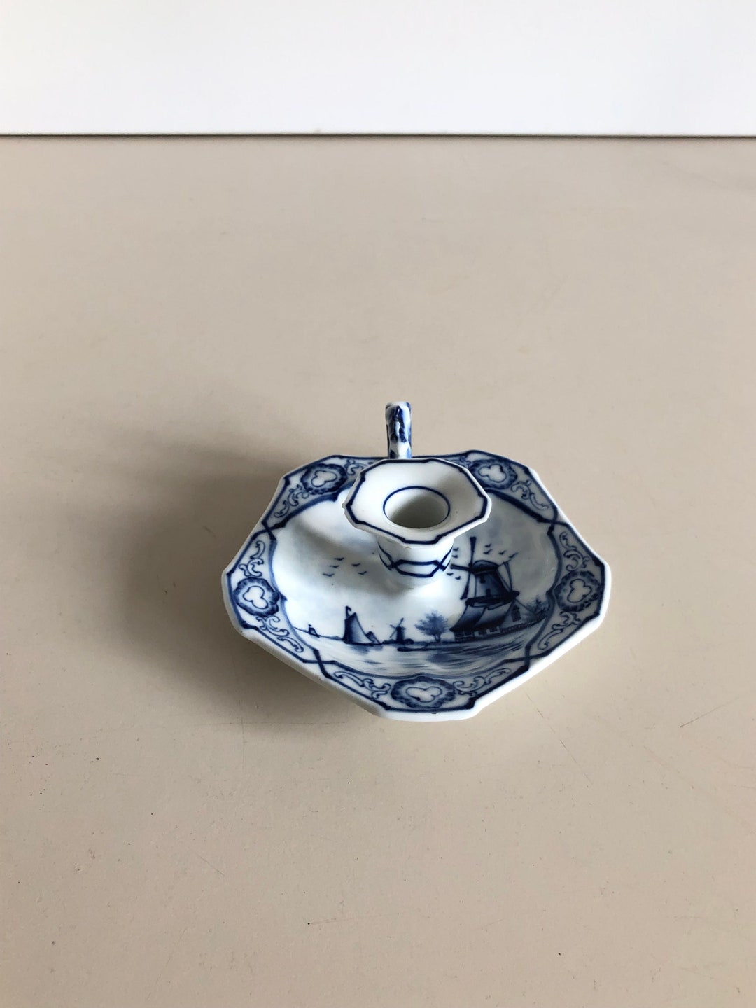 Blaker / Candlestick Mosa Porcelain Delft Blue Décor of a Mill Near ...