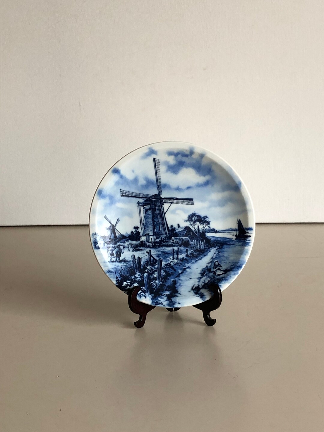 Plate / Wall Sign Delft Blue Pottery Decor of Windmills Dutch Landscape ...