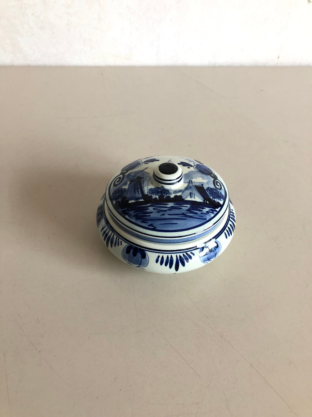 Lidded Bowl Delft Blue Pottery Hand Painted Décor of Mill in Landscape ...