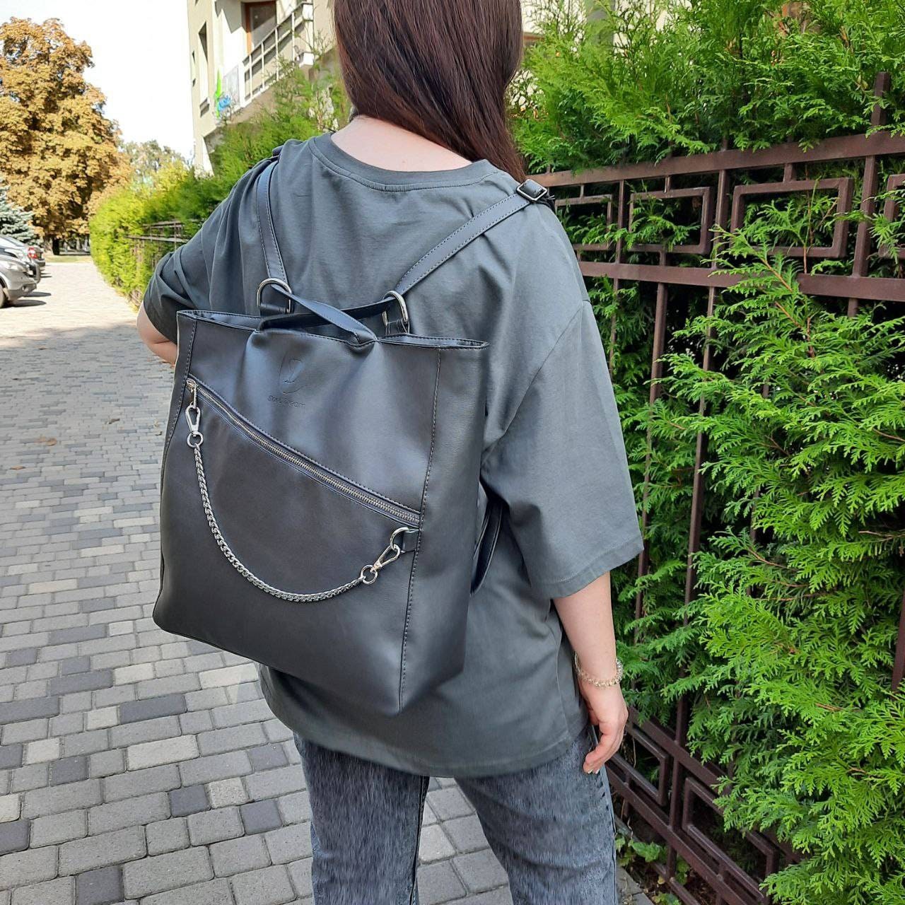 Black Convertible Crossbody Backpack With Chain Vegan Crossbody Bag for ...