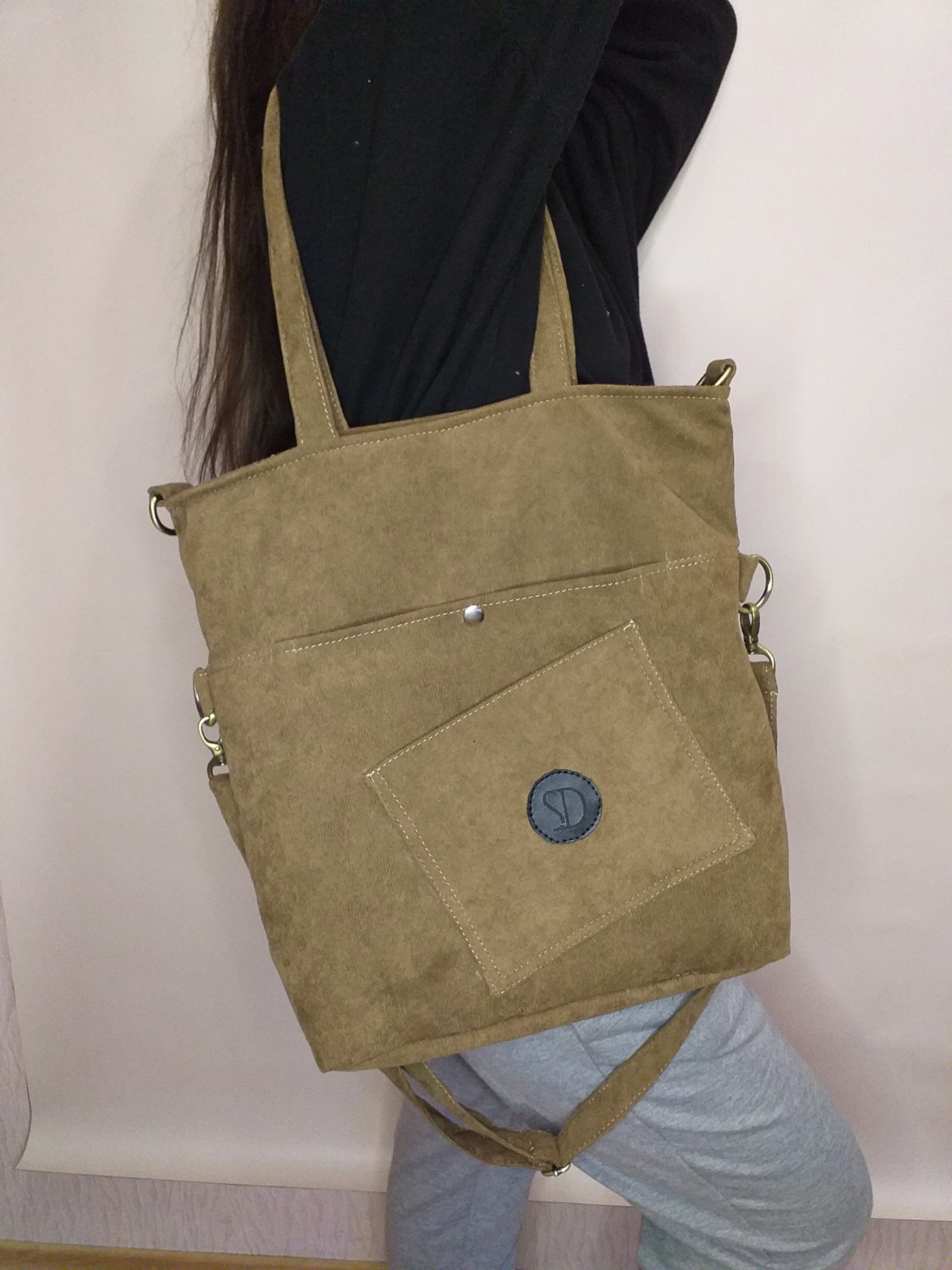 Corduroy Tote Bag Large Convertible Tote Bag Black Shoulder Etsy