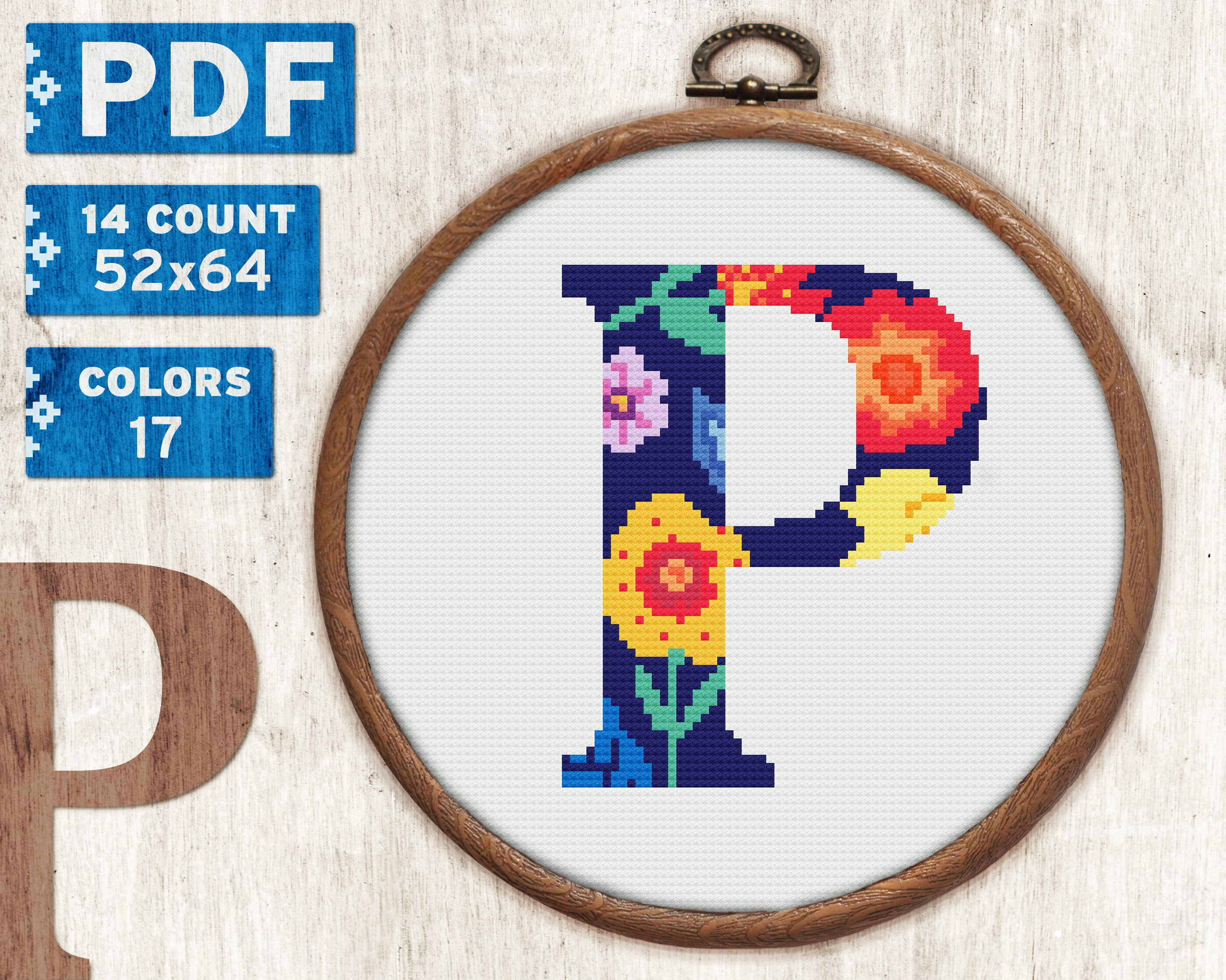 Cross Stitch Pattern Letter P Alphabet Pattern Floral - Etsy