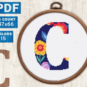 Cross Stitch Pattern Letter C Alphabet Pattern Floral Letter Monogram ...