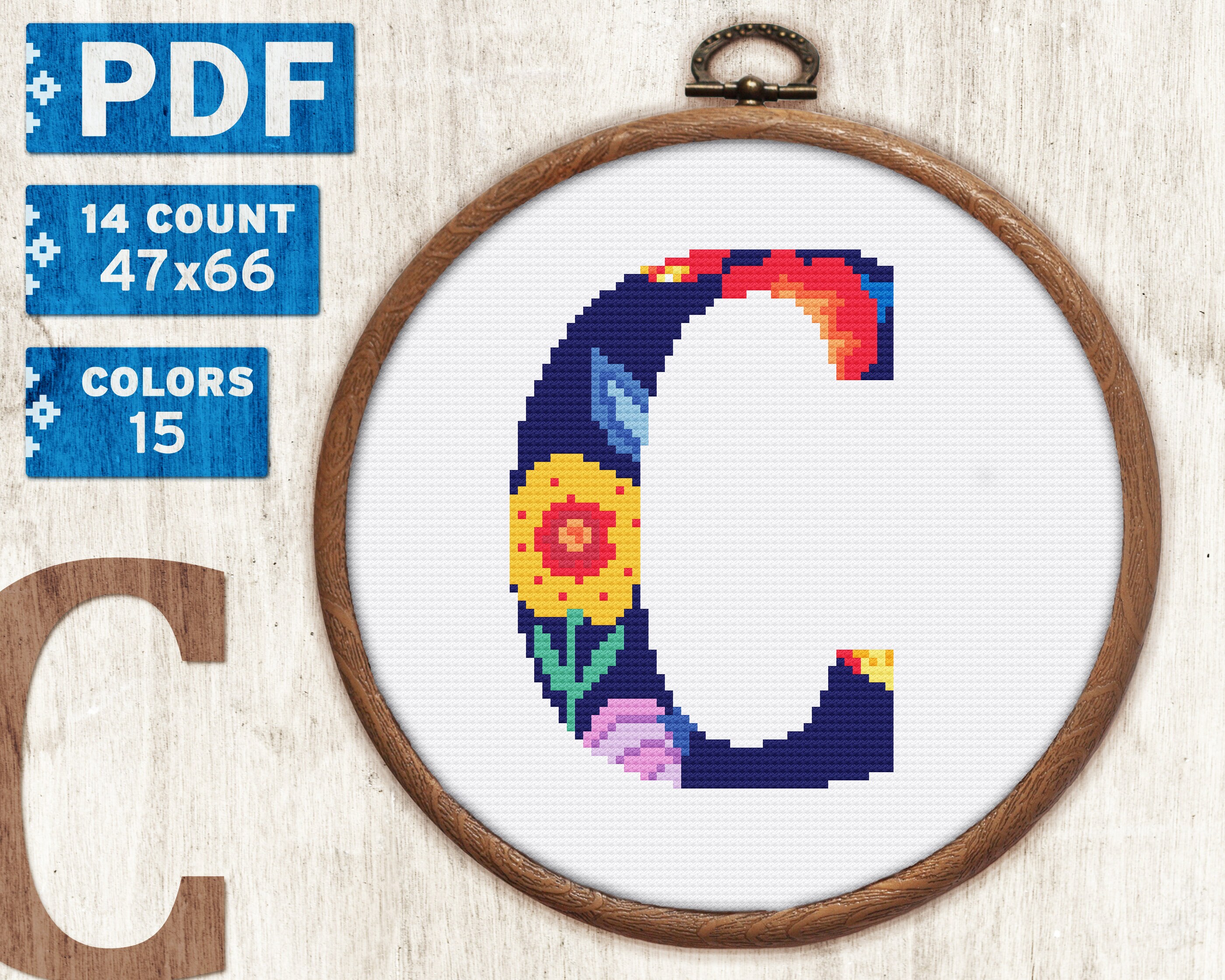 Cross Stitch Pattern Letter C Alphabet Pattern Floral Letter Monogram ...