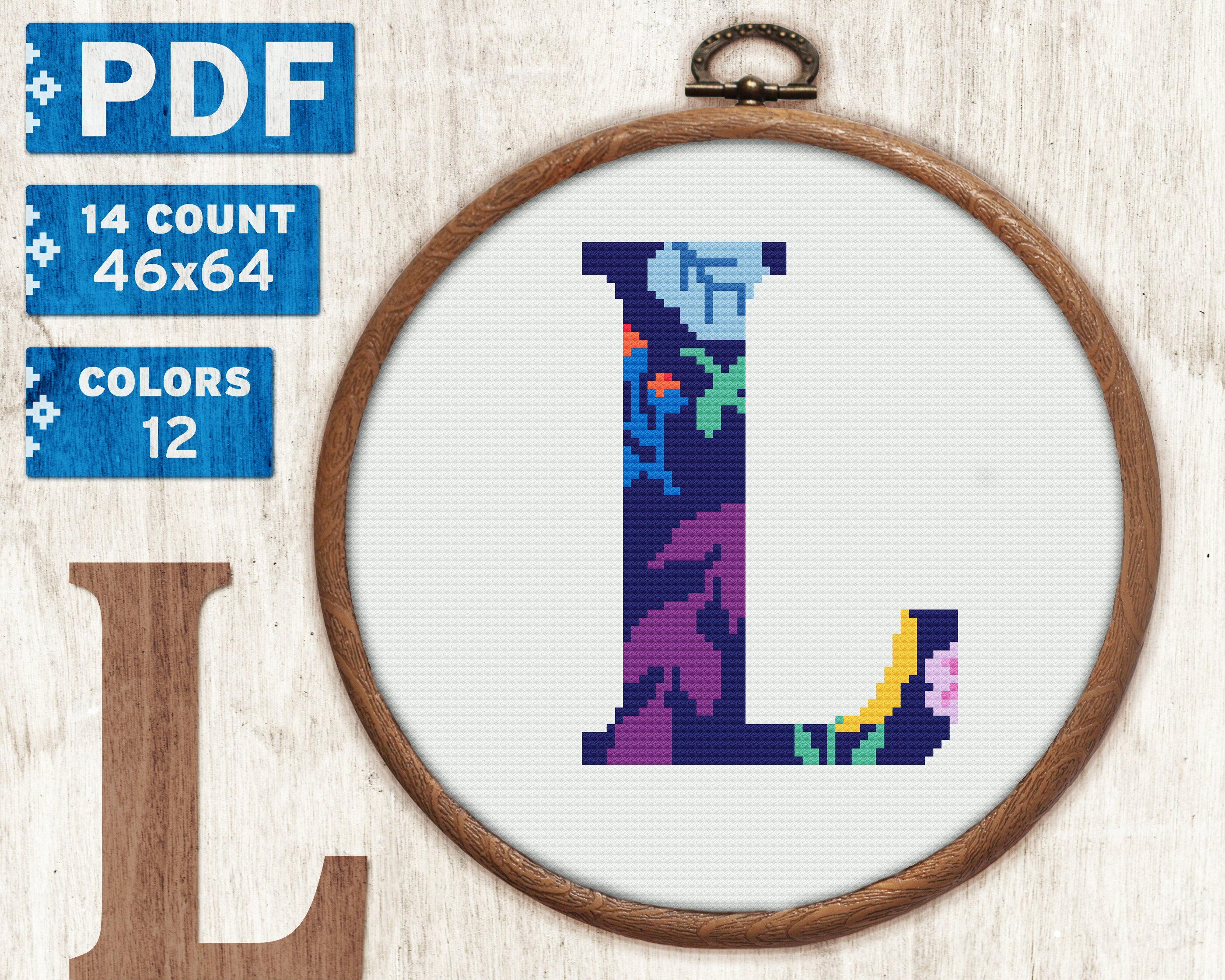 Cross Stitch Pattern Letter L Alphabet Pattern Floral | Etsy