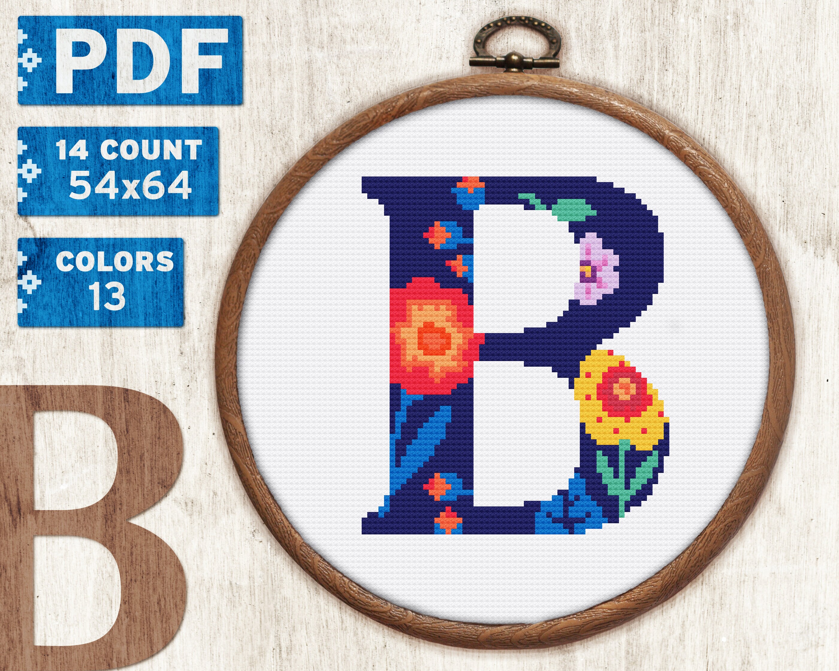 Cross Stitch Pattern Letter B Alphabet Pattern Floral - Etsy