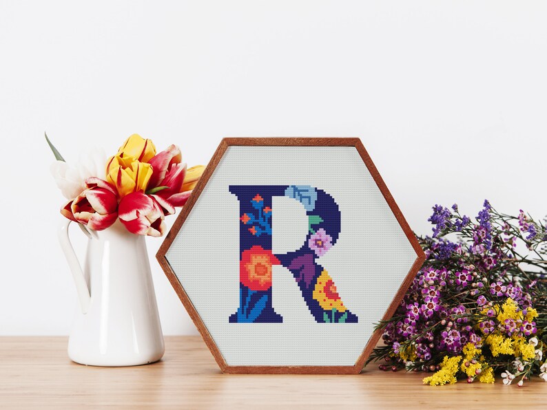 Cross Stitch Pattern Letter R Alphabet Pattern Floral - Etsy