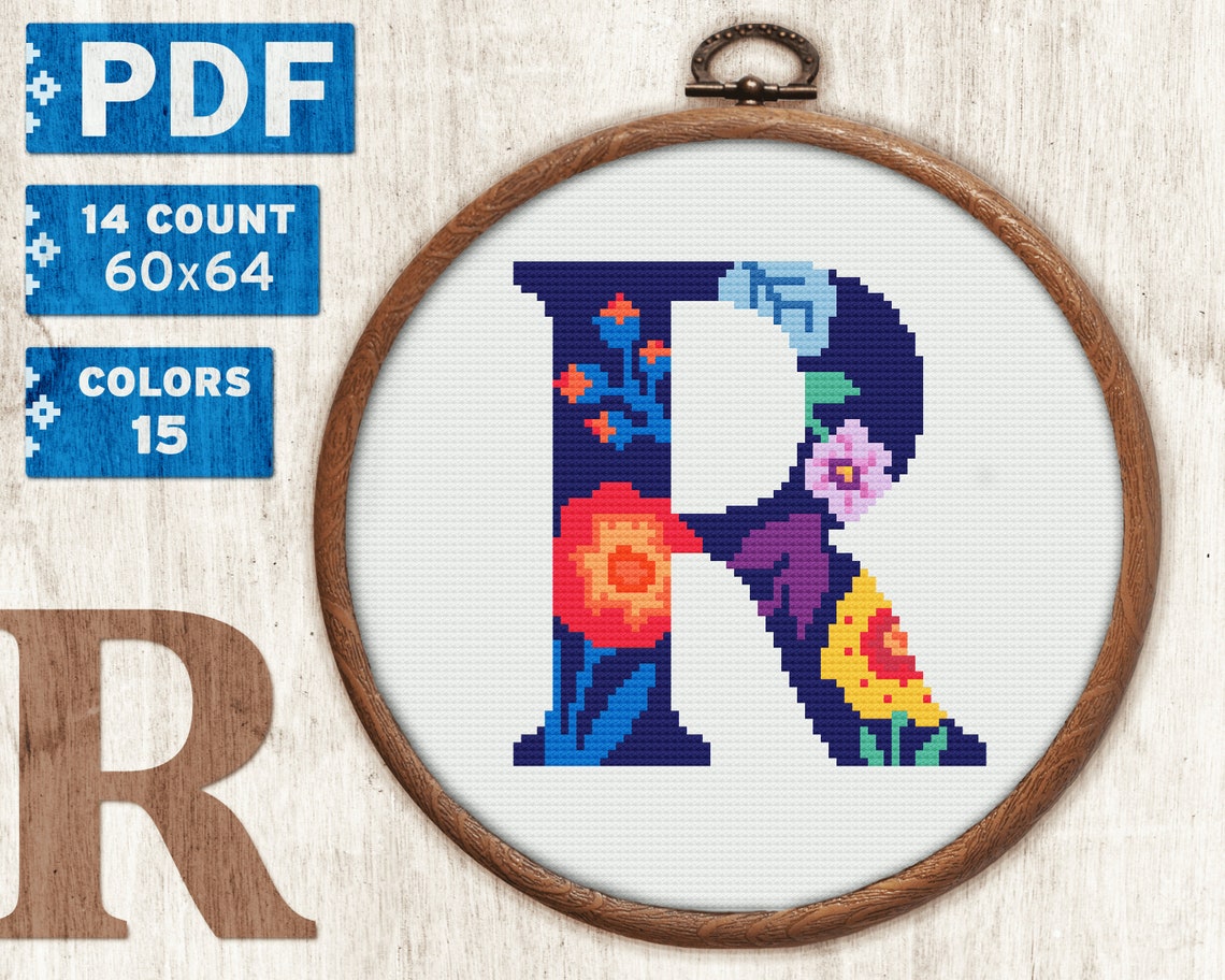 Cross Stitch Pattern Letter R | Alphabet Pattern | Floral Letter | PDF ...