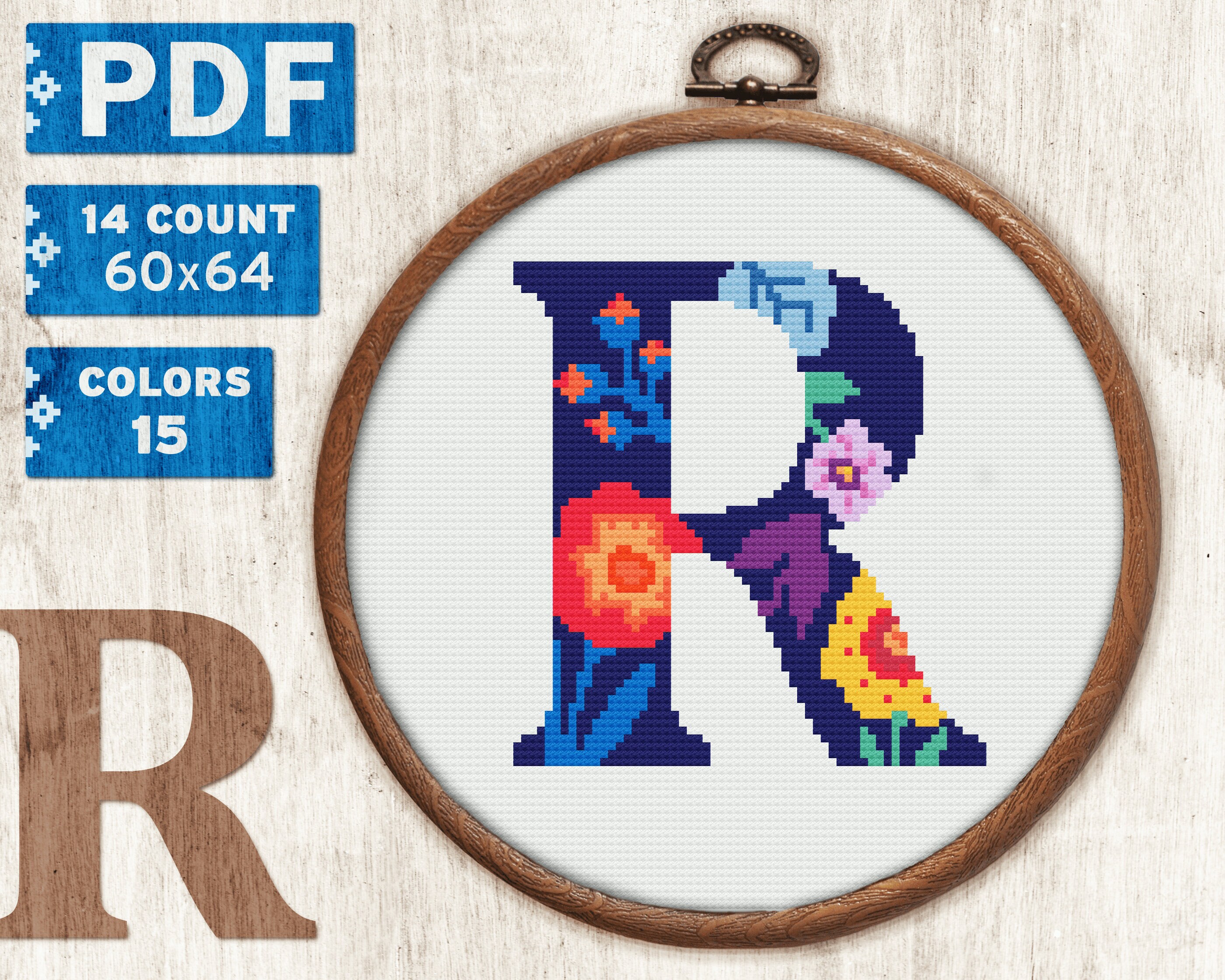 Cross Stitch Pattern Letter R Alphabet Pattern Floral - Etsy