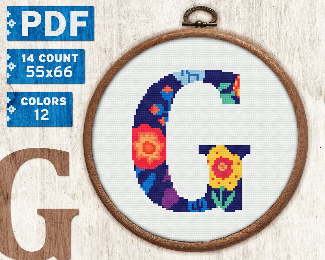 Cross Stitch Pattern Letter G - Alphabet Pattern | Floral Letter ...