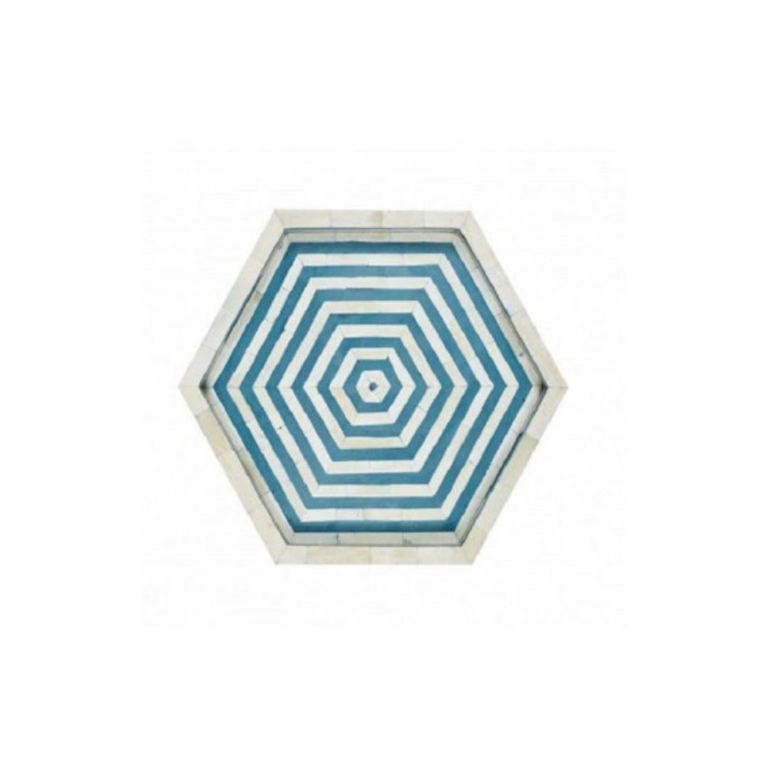 Elegant Hexagonal Bone Inlay Tray: Blue and White Beauty for Home and ...