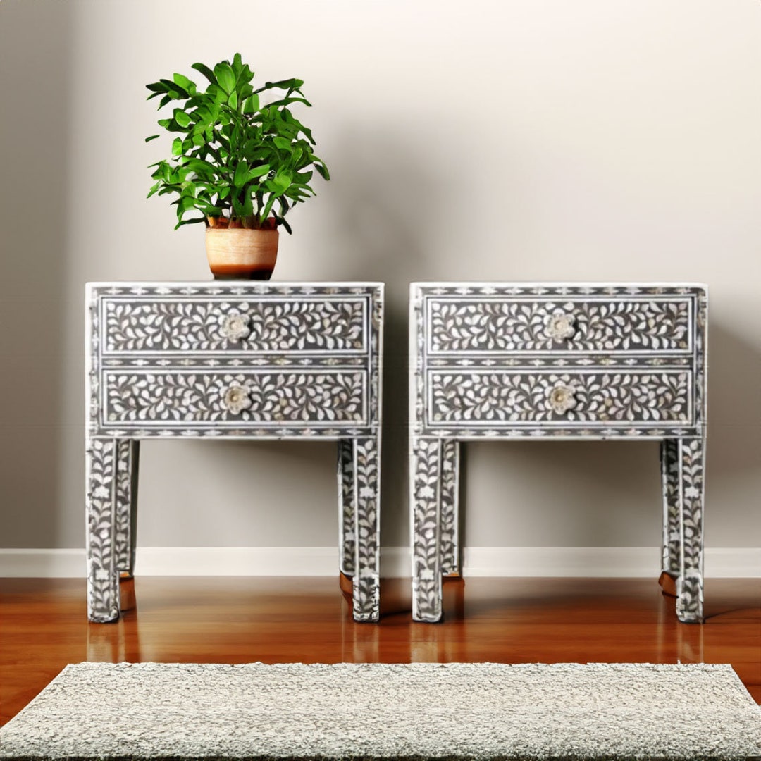 Luxurious Mother of Pearl Bedside Table Handcrafted Inlay Nightstand - Etsy