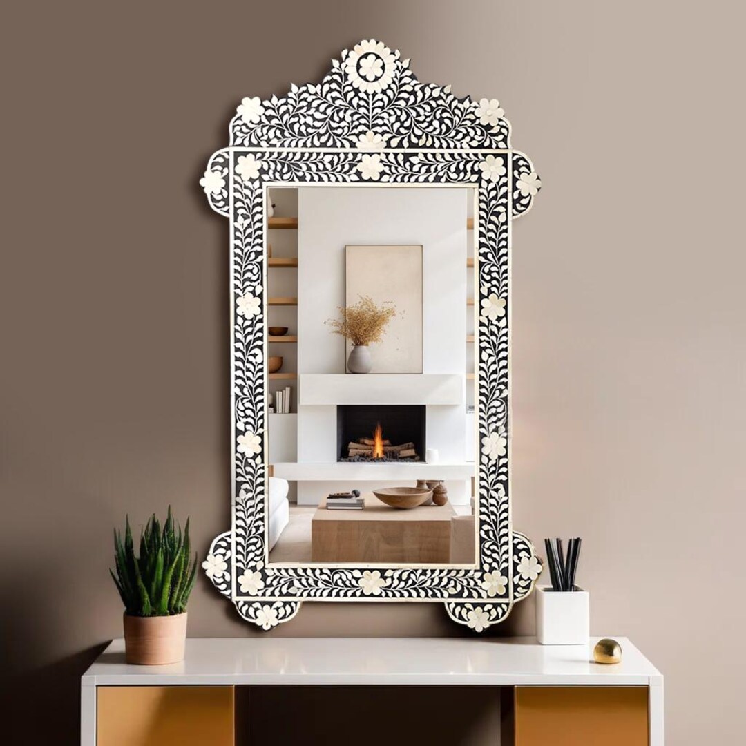Handmade Bone Inlay Flower Pattern Mirror Frame - Etsy