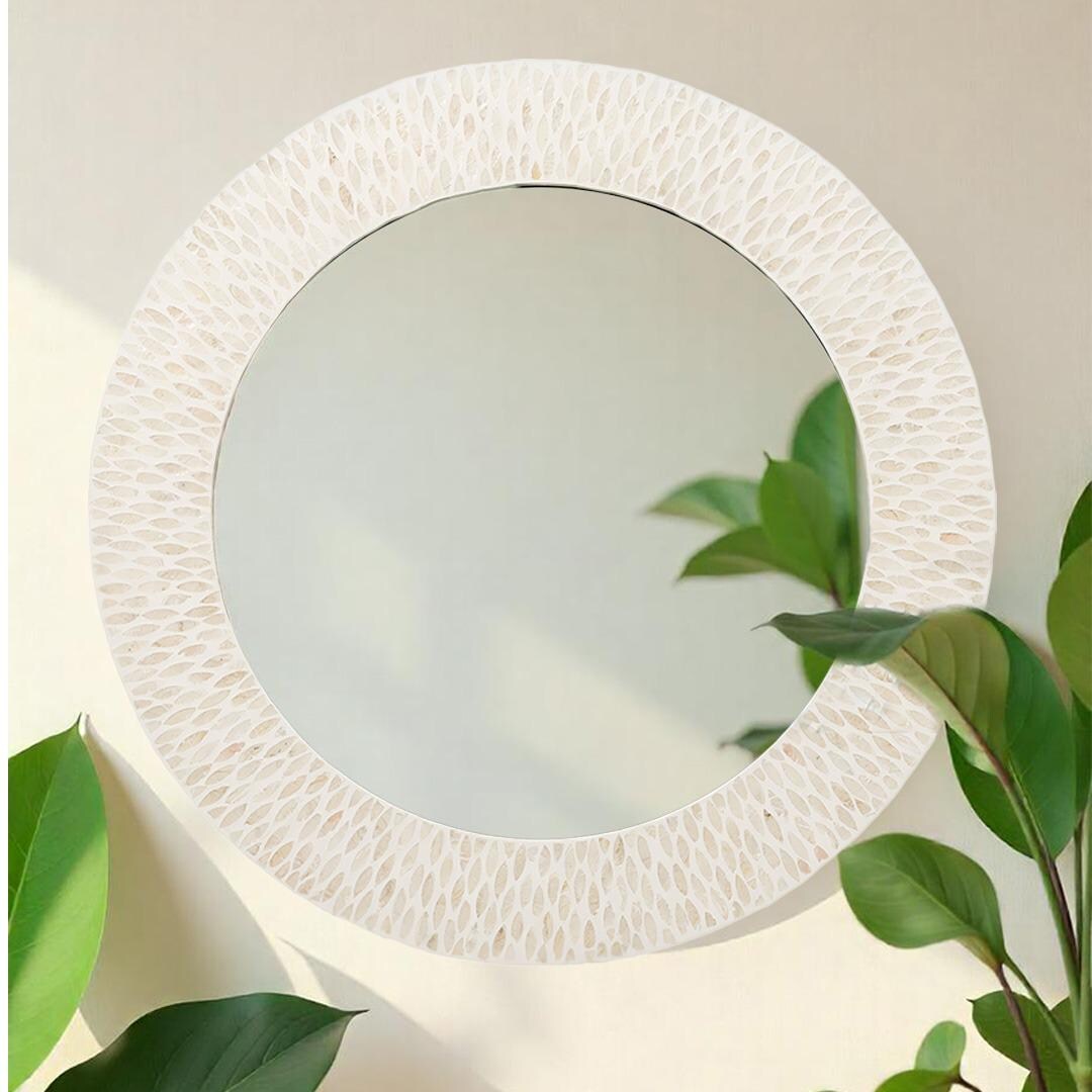 Handmade Mother of Pearl White Round Mirror Frame With Complimentary ...