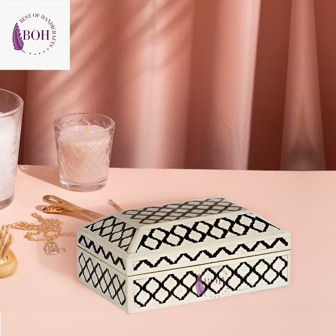 Bone Inlay Geometric Pattern Jewelry Box With Insurance: A - Etsy