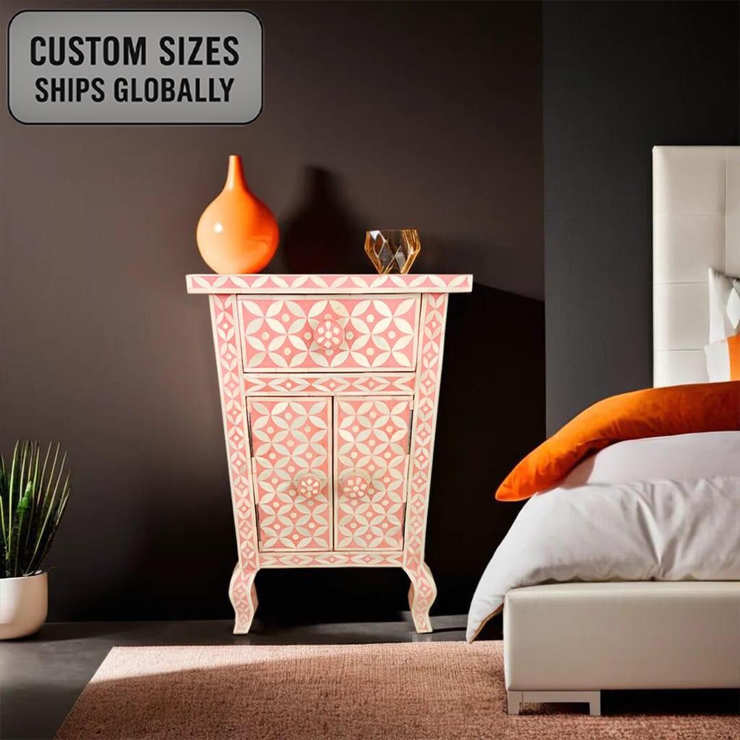 Bone Inlay Star Eye Pattern Bedside Table - Night Stand Table Best for ...