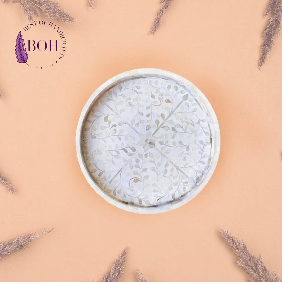 Bone Inlay Handmade Floral Round Tray Best Gift for Any - Etsy