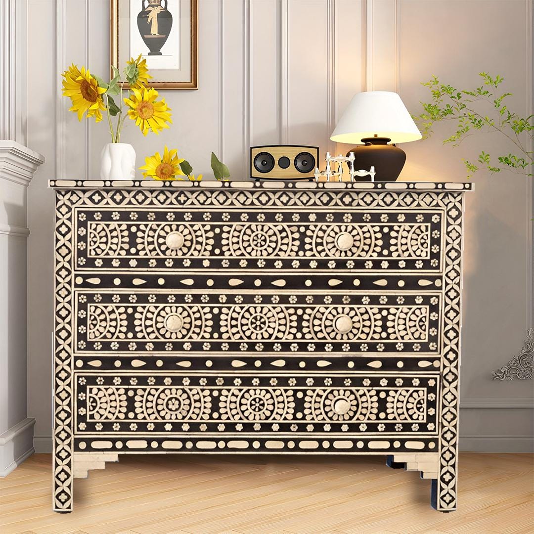 Blue Bone Inlay Chest of 4 Drawer Geometric Pattern - Etsy