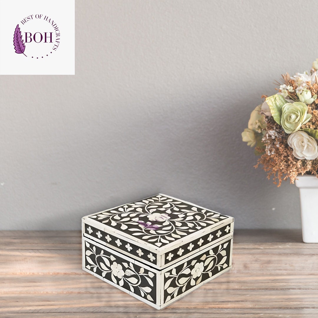 Bone Inlay Floral Square Jewelry Box With Insurance: A Secure - Etsy