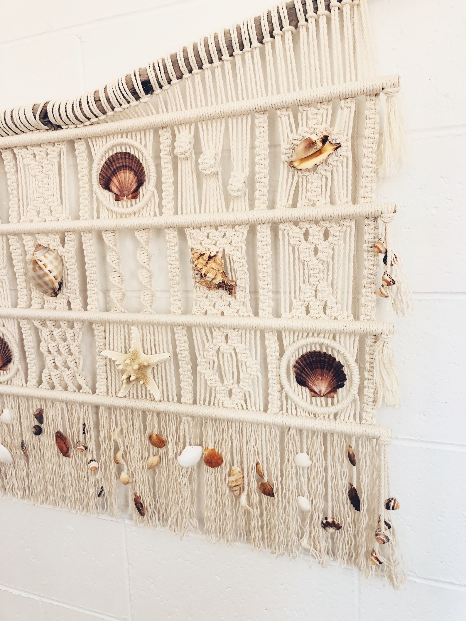 Large Vintage Shell Macrame Wall Hanging Macrame Art Seashell | Etsy