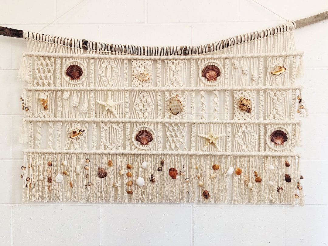 Large Vintage Shell Macrame Wall Hanging Macrame Art Seashell - Etsy
