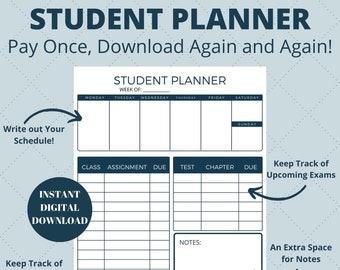 Student Planner Printable Insert, Weekly Student Study Planner ...