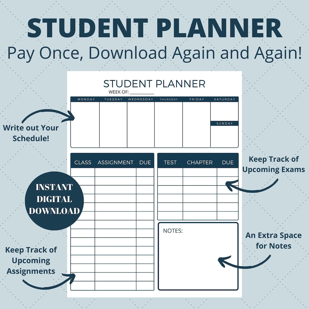 Weekly Student Planner | To-do List | Schedule | Downloadable - Etsy