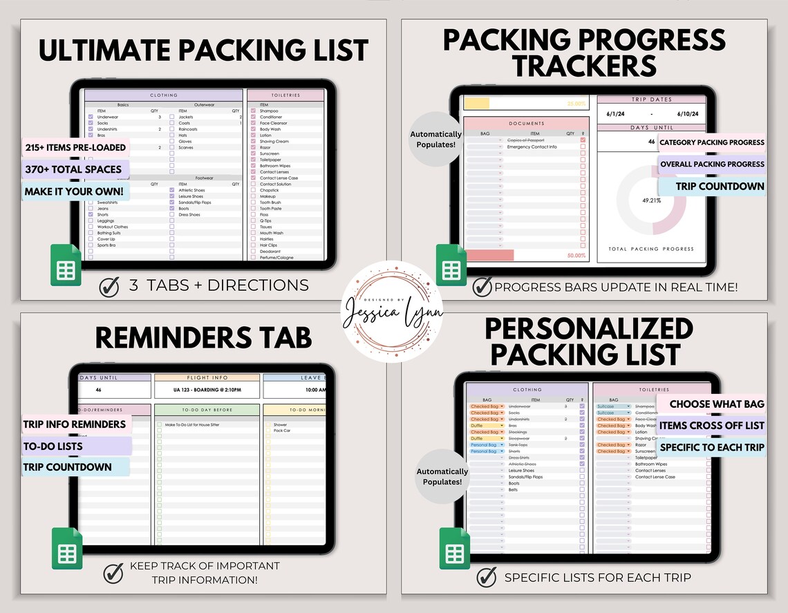 Editable Travel Packing List Spreadsheet Travel List Packing Checklist ...