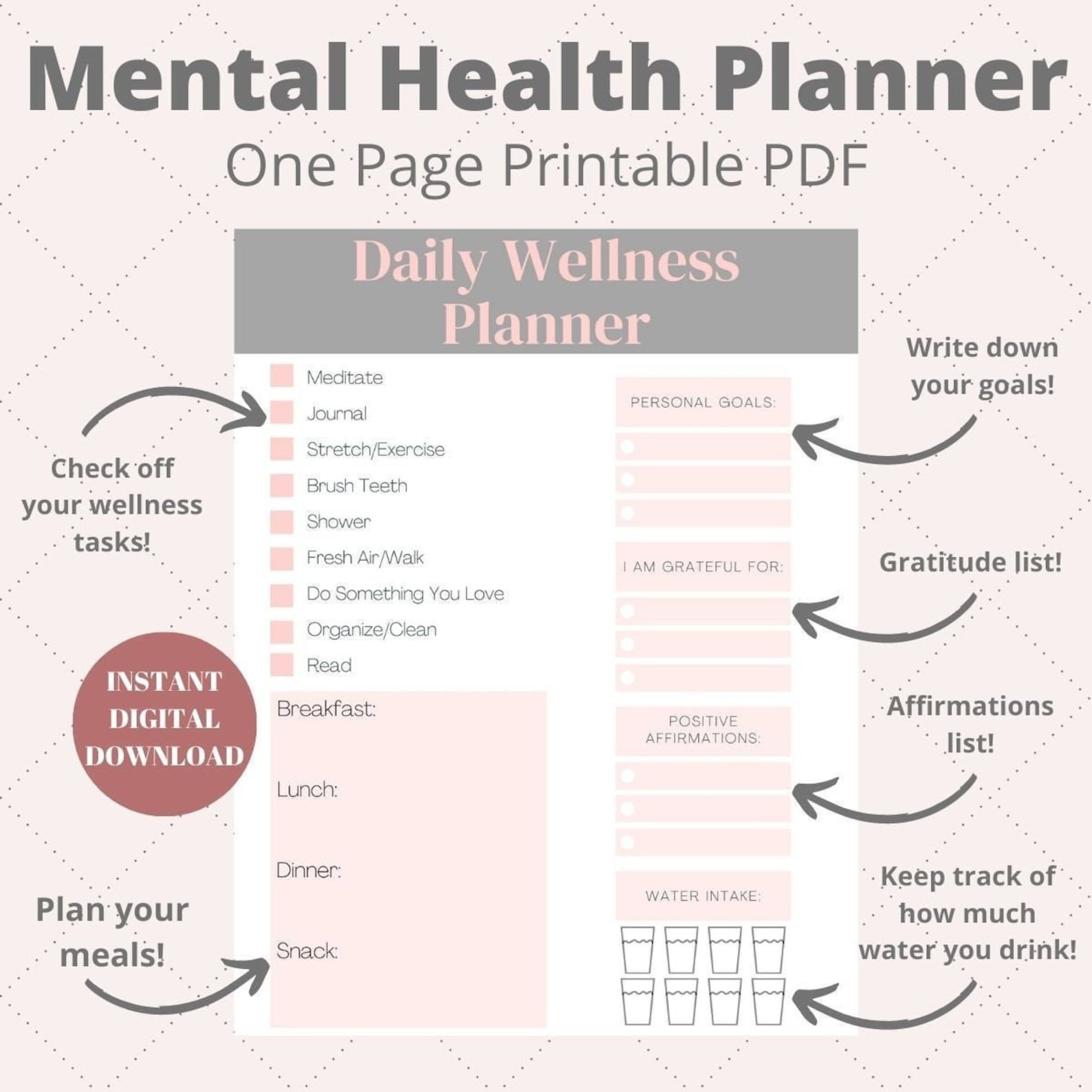 Cute Daily Wellness Planner To-do List Downloadable - Etsy