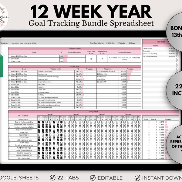 12 Week Year Tracking - Etsy