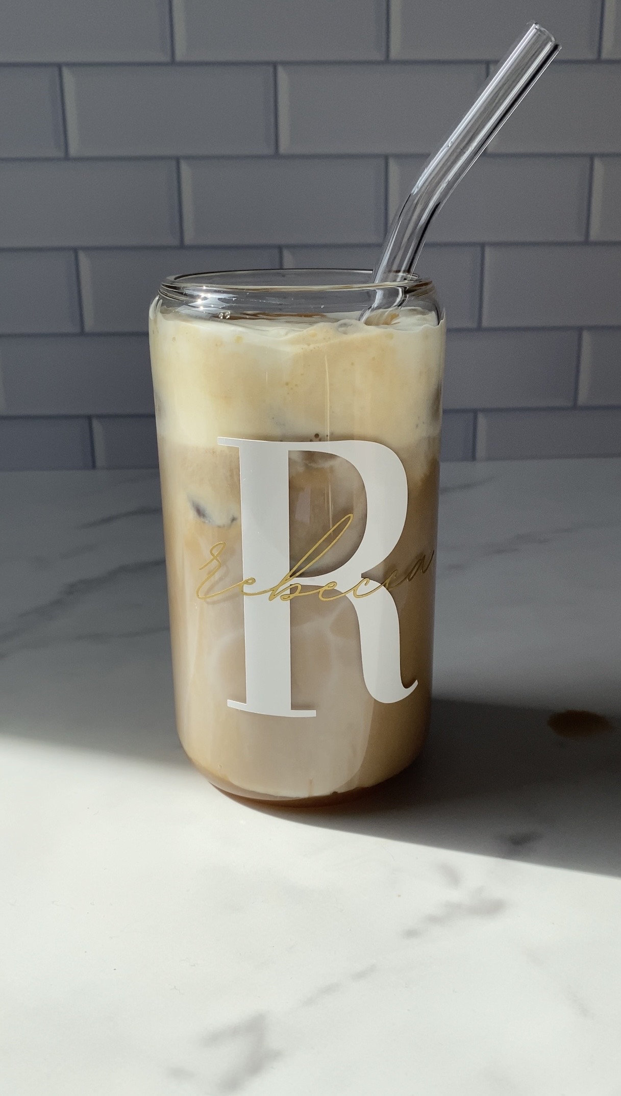Personalized Monogram Name and Initial Glass Cup | Coffee Glass With ...